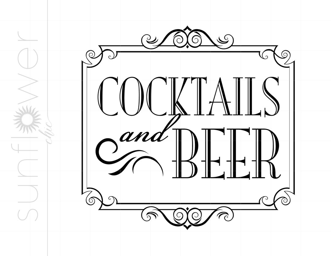 Cocktails and Beer Sign Art SVG Design | Wedding Bar SVG Dxf Eps Cut ...