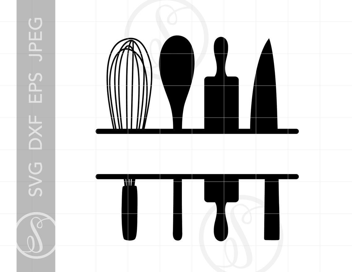 Kitchen Utensils Split Frame SVG | Kitchen Utensils Monogram Silhouette ...