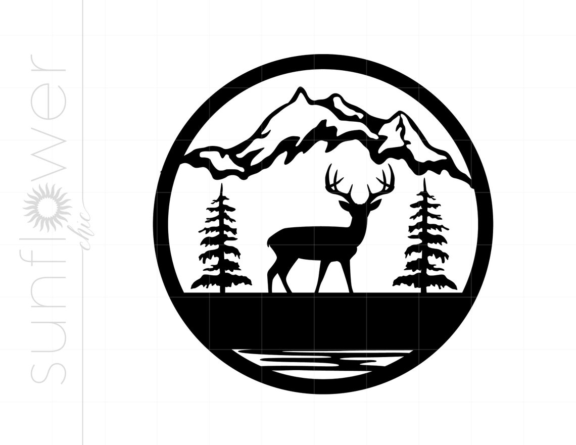 Deer Mountains Monogram Design SVG Deer Mountain Silhouette - Etsy