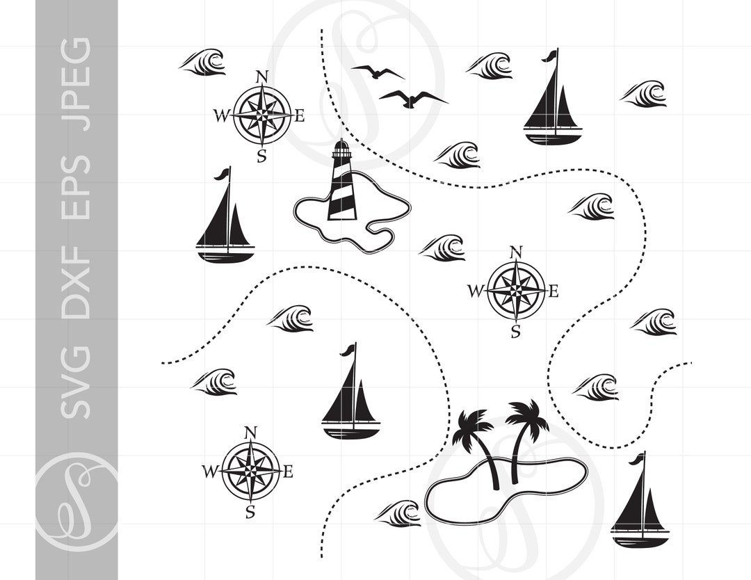 Nautical Map SVG | Nautical Map Silhouette Cut File | Vector Nautical ...