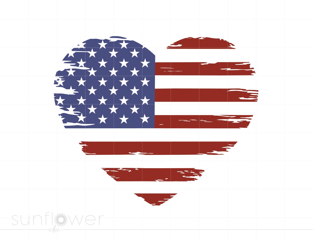 American Flag Heart Svg, 4th of July US Flag Heart, Distressed ...