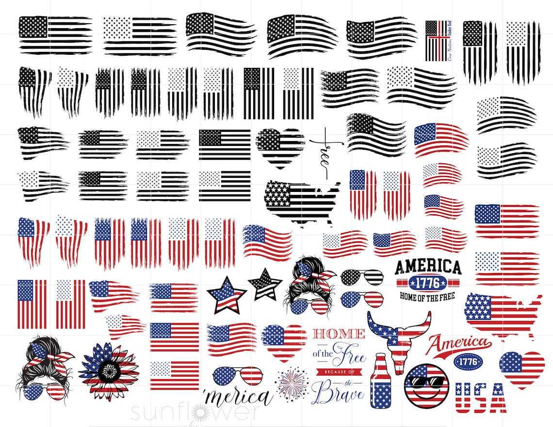 American Flag Svg Patriotic Svg Bundle Distressed US Flag - Etsy