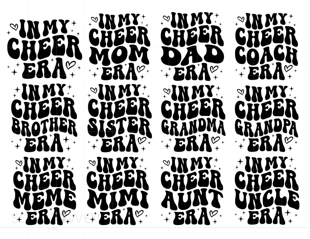 Cheer Family Matching Svg Bundle, Wavy Text Cheer Era Shirt Art, Vector ...