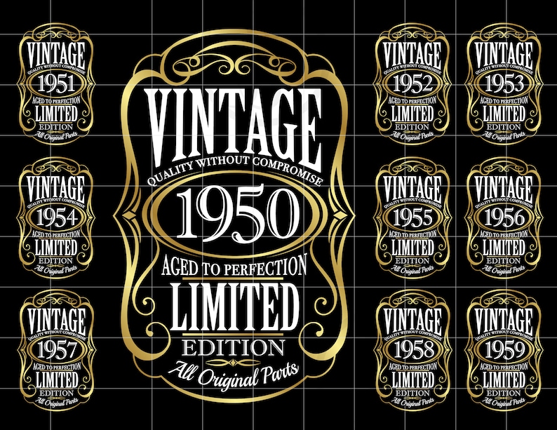 1950's SVG Vintage 1950-59 SVG Clipart Gold Aged to - Etsy
