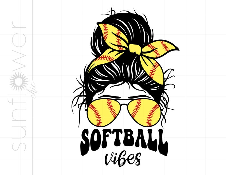 Softball Vibes Svg Softball Messy Bun Svg Cut Files - Etsy
