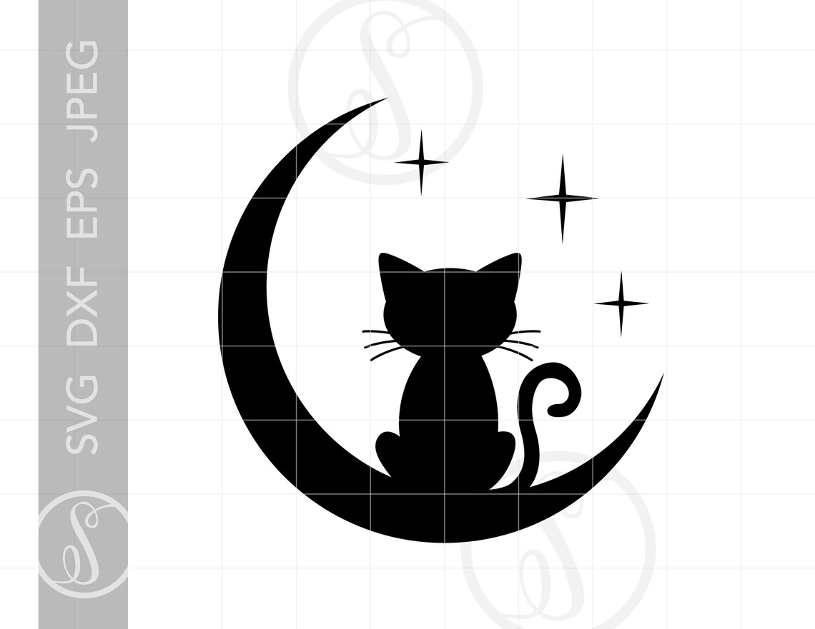 Cat Moon SVG | Cat Moon Clipart | Cat Moon Silhouette Cut File | Vector ...
