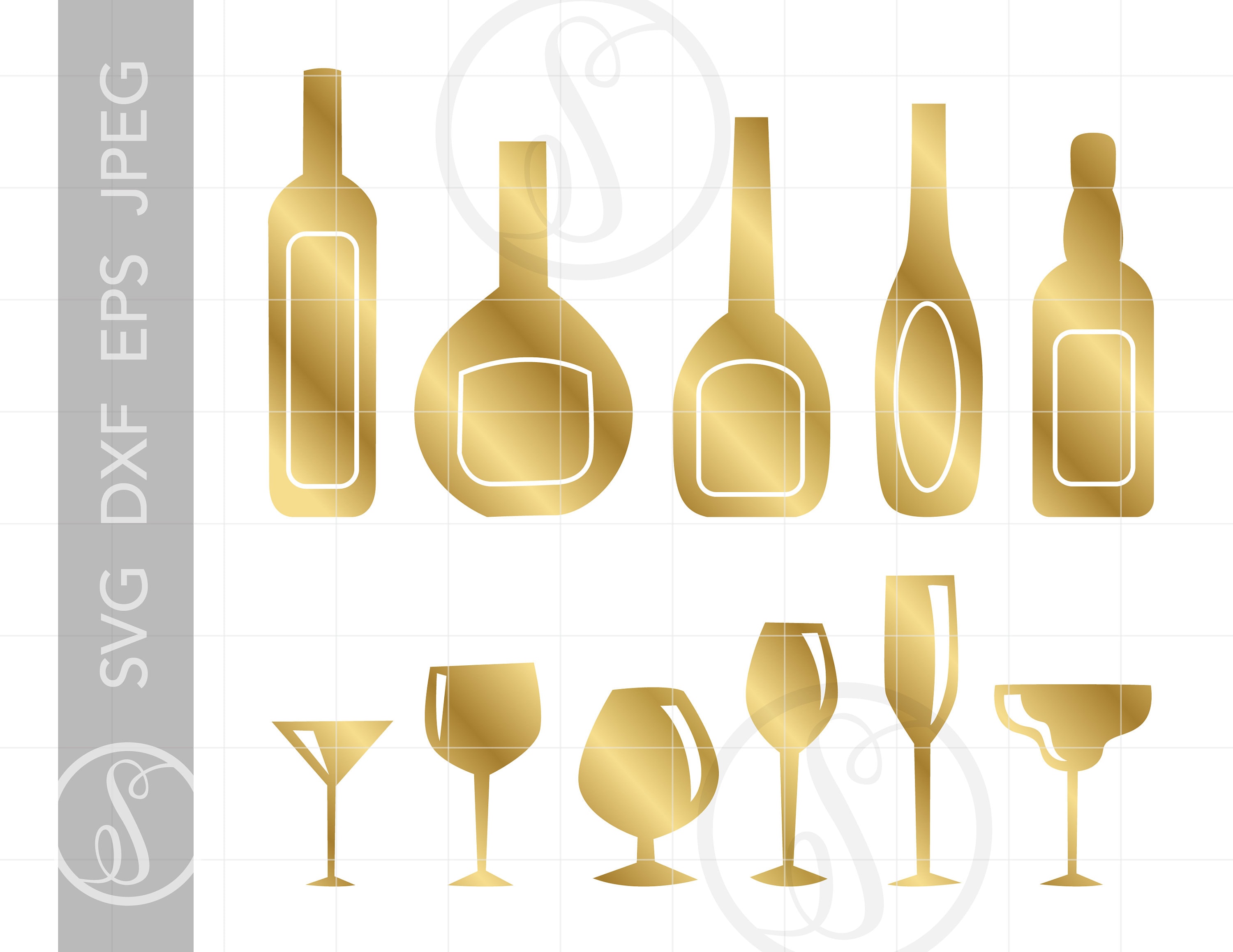 Gold Bottles and Glasses Clip Art Svg Cut File Clipart - Etsy