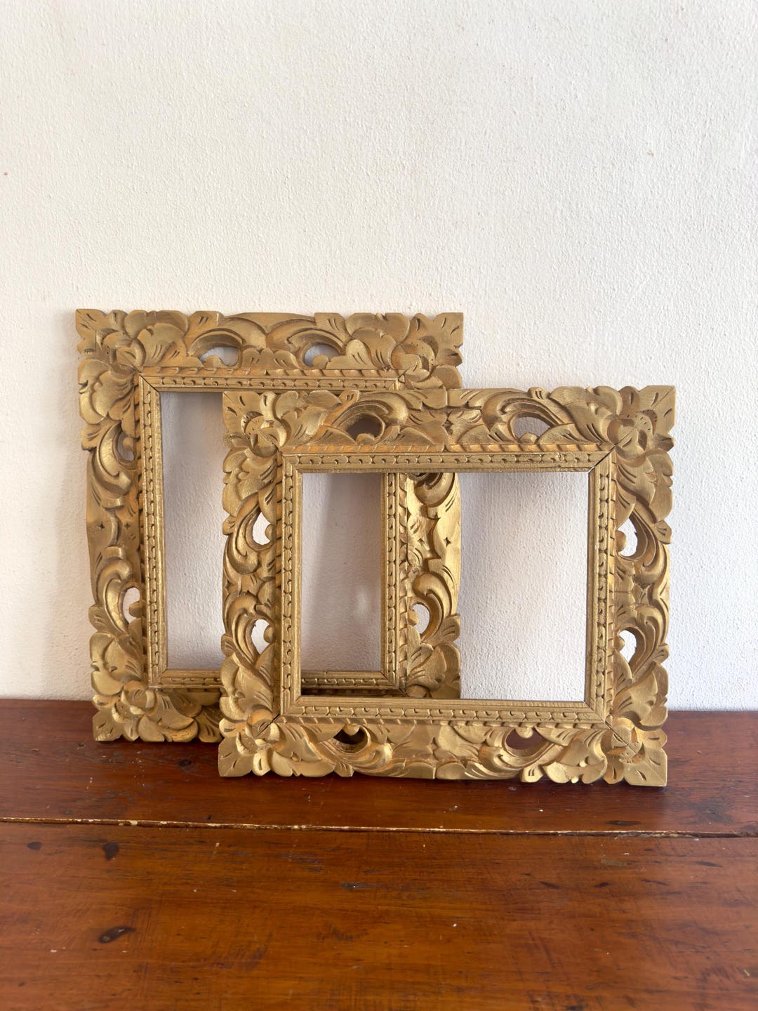 Balinese Carved Wooden Frames, Pair of Frames for Art, Set of Gold ...