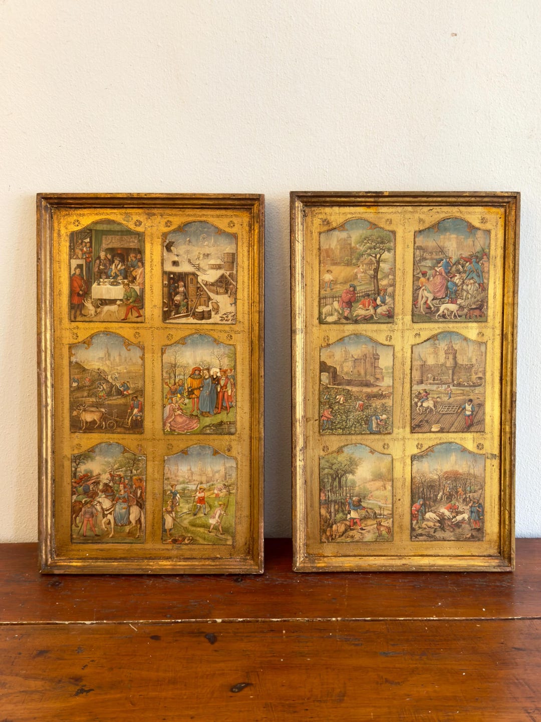 Antique Medieval Prints | Gilded Wall Art Panels | Vintage European ...