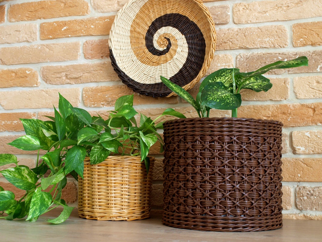 Set of 2 Plant Baskets. Wicker Indoor Planter. Boho Garden Plants ...