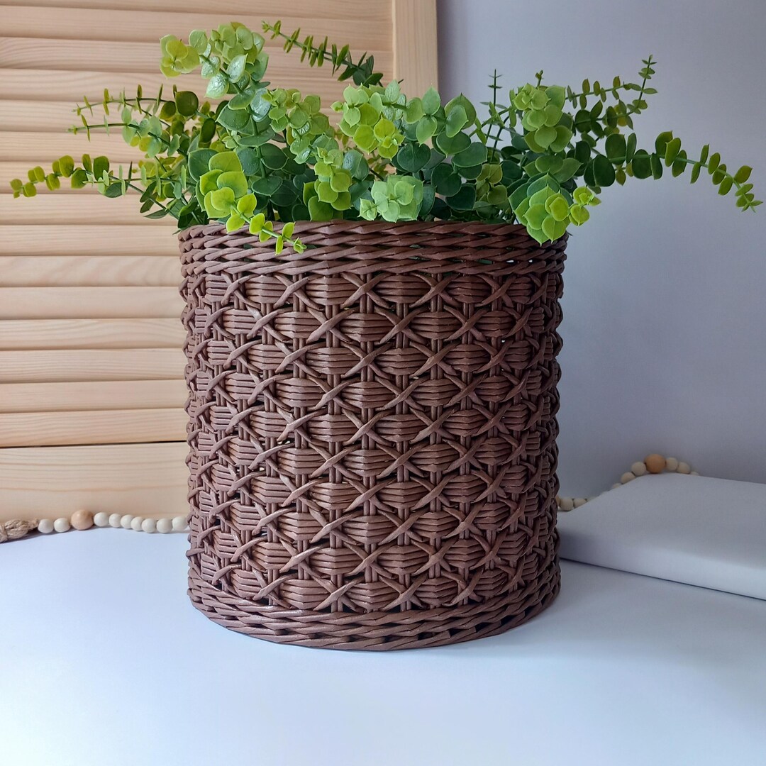 Handmade Brown Wicker Planter Pot: Boho Basket for Houseplants - Etsy