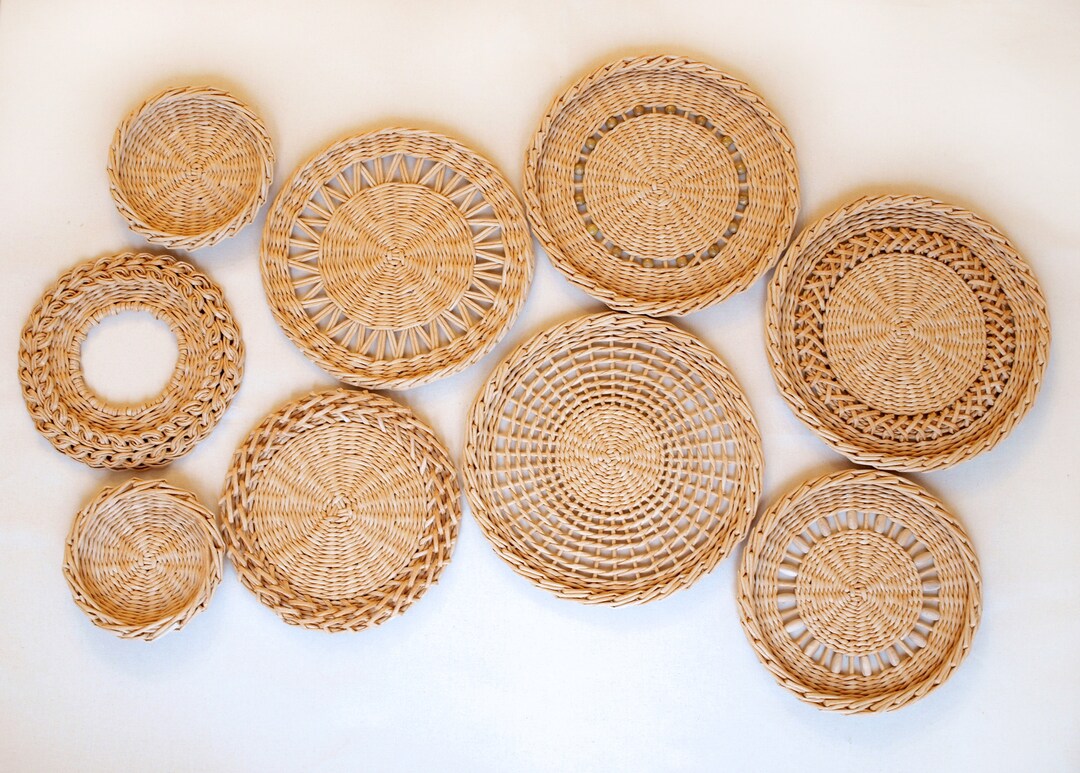 Wall Basket Set of 9 for Basket Gallery Wall. Wicker Wall Decor, Rattan ...