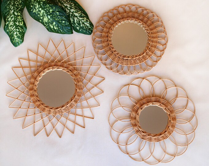 Set of 3 Boho Mirror, Wall Decor Mirror, Rattan Mirror, Wicker Mirror ...