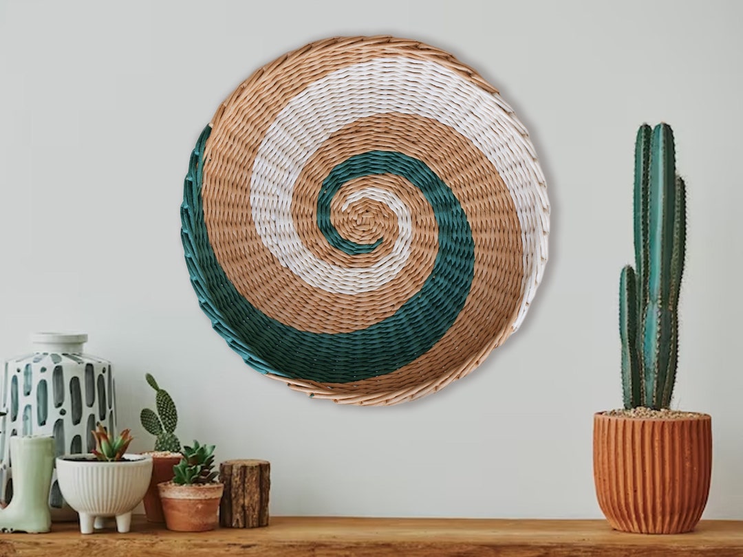 Large Wall Basket Green Spiral. Basket Wall Decor, Green Wall Plate ...