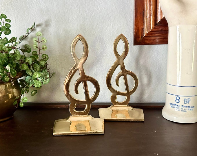 Vintage Brass Music Note Treble Clef Bookends - Etsy