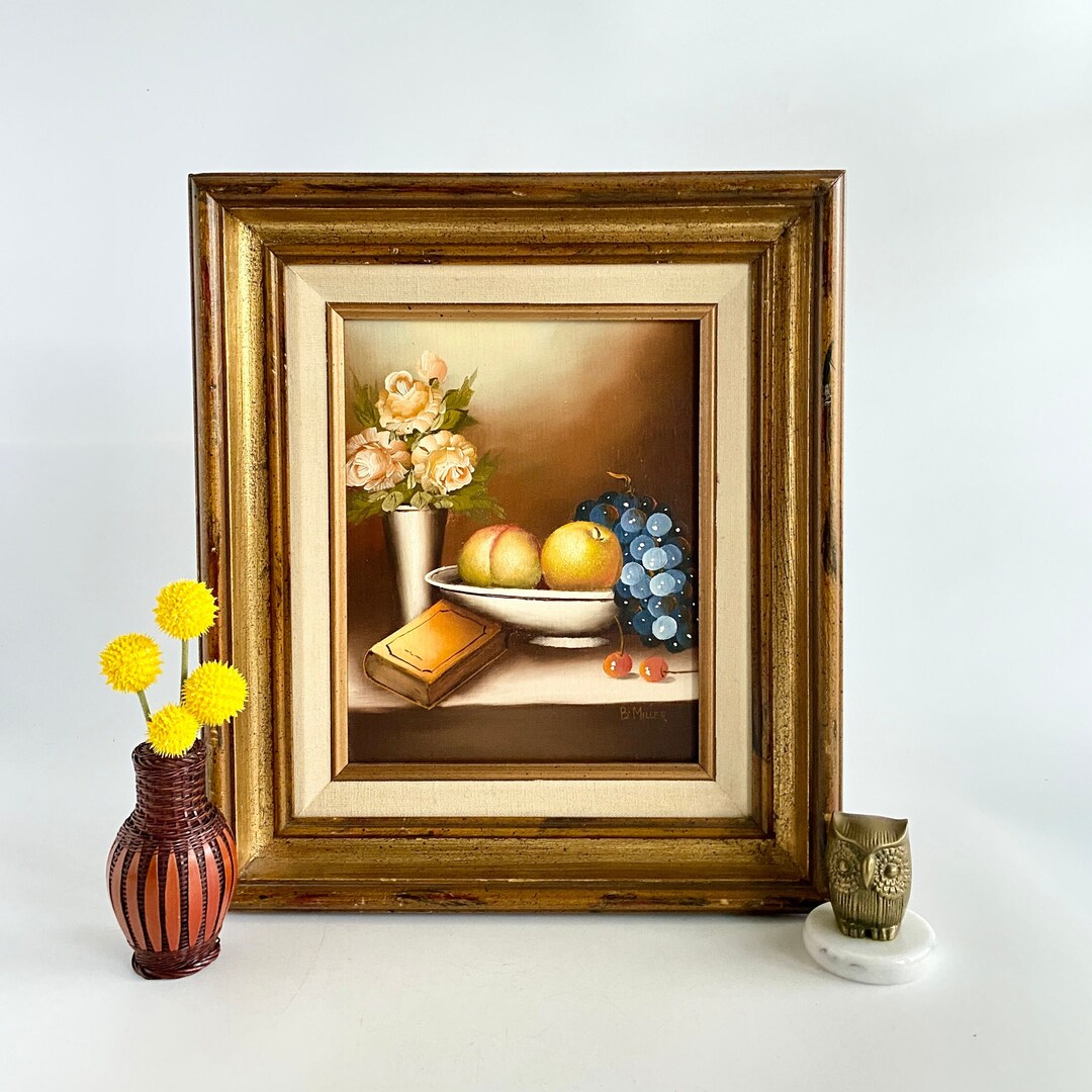 Vintage Framed Still Life Painting of Flowers & Fruit, Signed by B ...