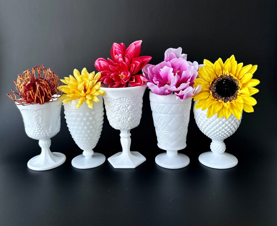 Mixed Collection of 5 Milk Glass Goblets, White Set - Etsy