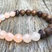 Wood Beads and Peach and White Quartz Stretch Bracelet, Boho Bracelet ...