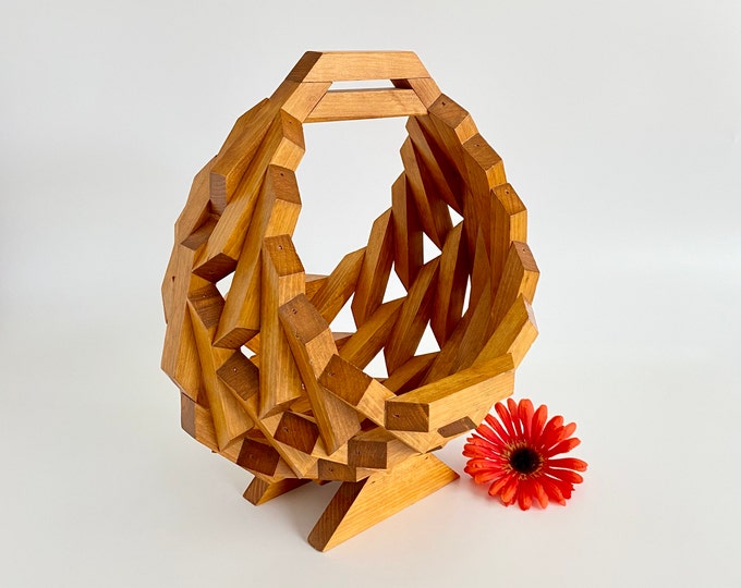 Mid Century Wood Geometric Basket, Wooden Planter - Etsy