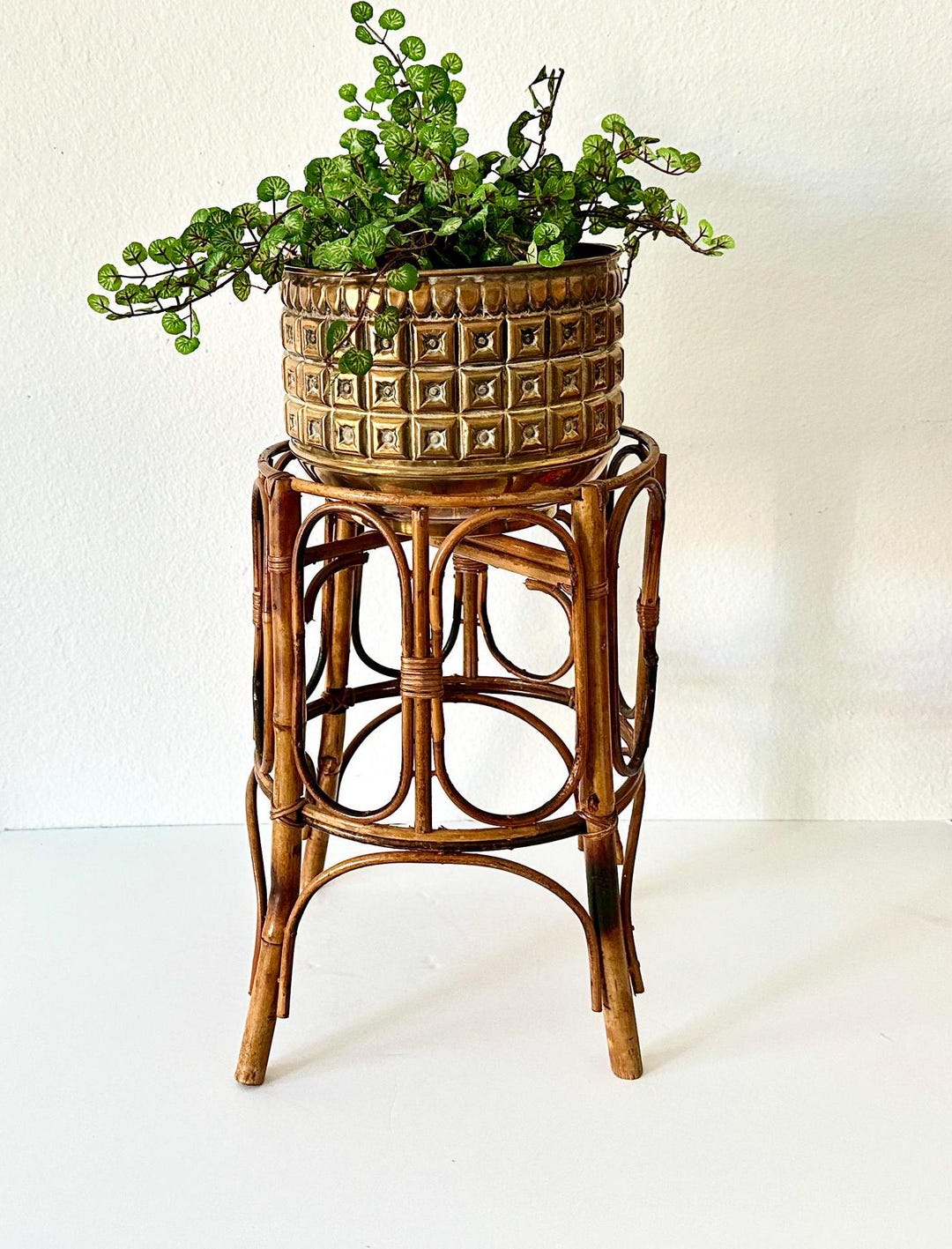 Vintage Burnt Bamboo Rattan Plant Stand, Boho Decor - Etsy