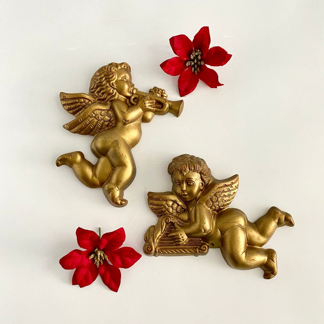 Vintage Christmas Gold Cherubs Playing Trumpet and Harp Wall Decor - Etsy