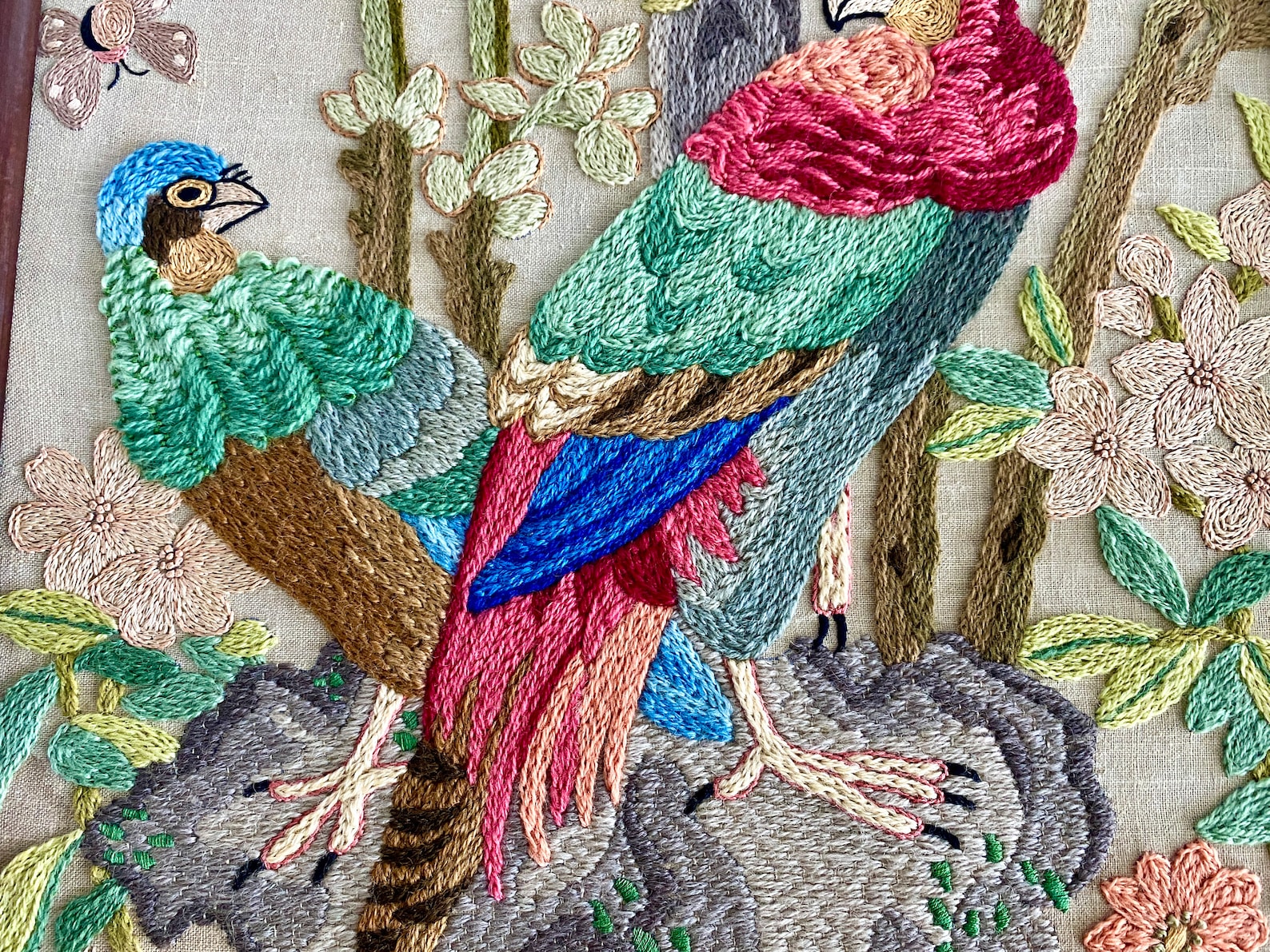 Vintage Large Crewel Embroidery of Tropical Birds Parrots - Etsy