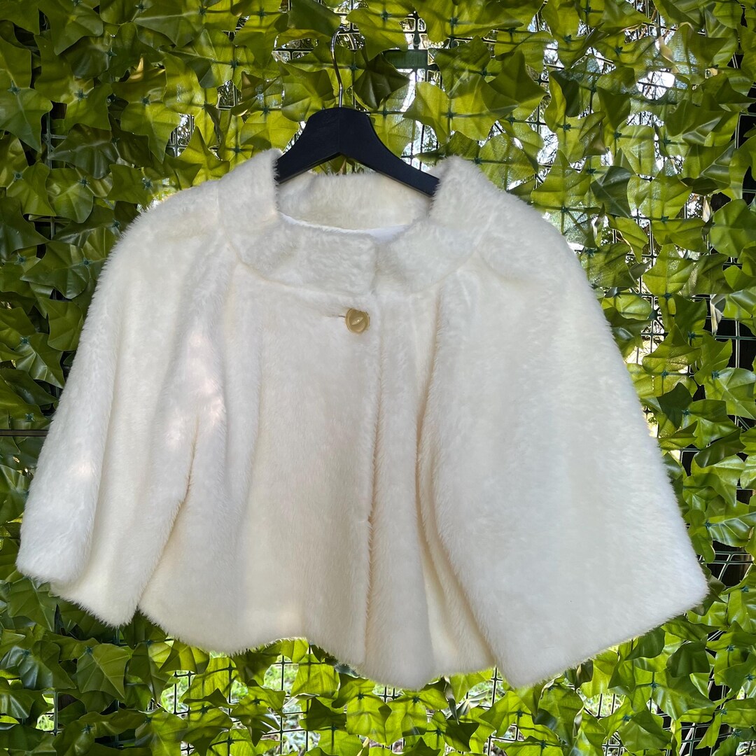 Cropped Cloud Jacket- Vintage White Faux Fur Cropped Cape Jacket With ...