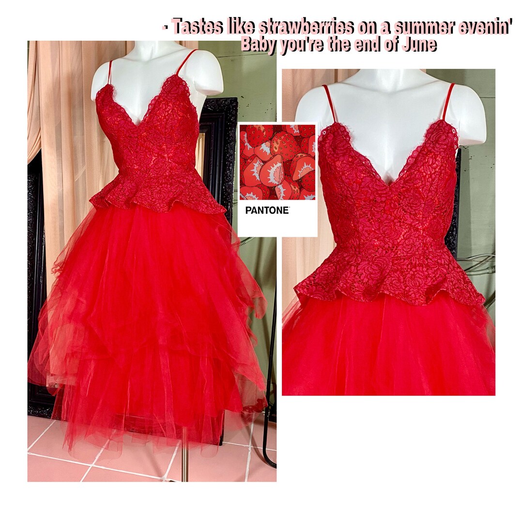 Bright Red Vintage Tea Dress With Lace Top & Layered Tulle Skirt - Etsy