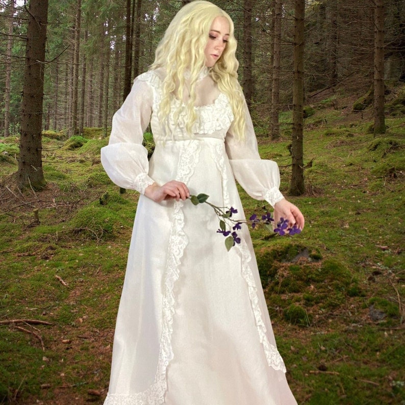 Cottage Core Prairie Wedding Dress With Empire Waist & Bishop Sleeves ...