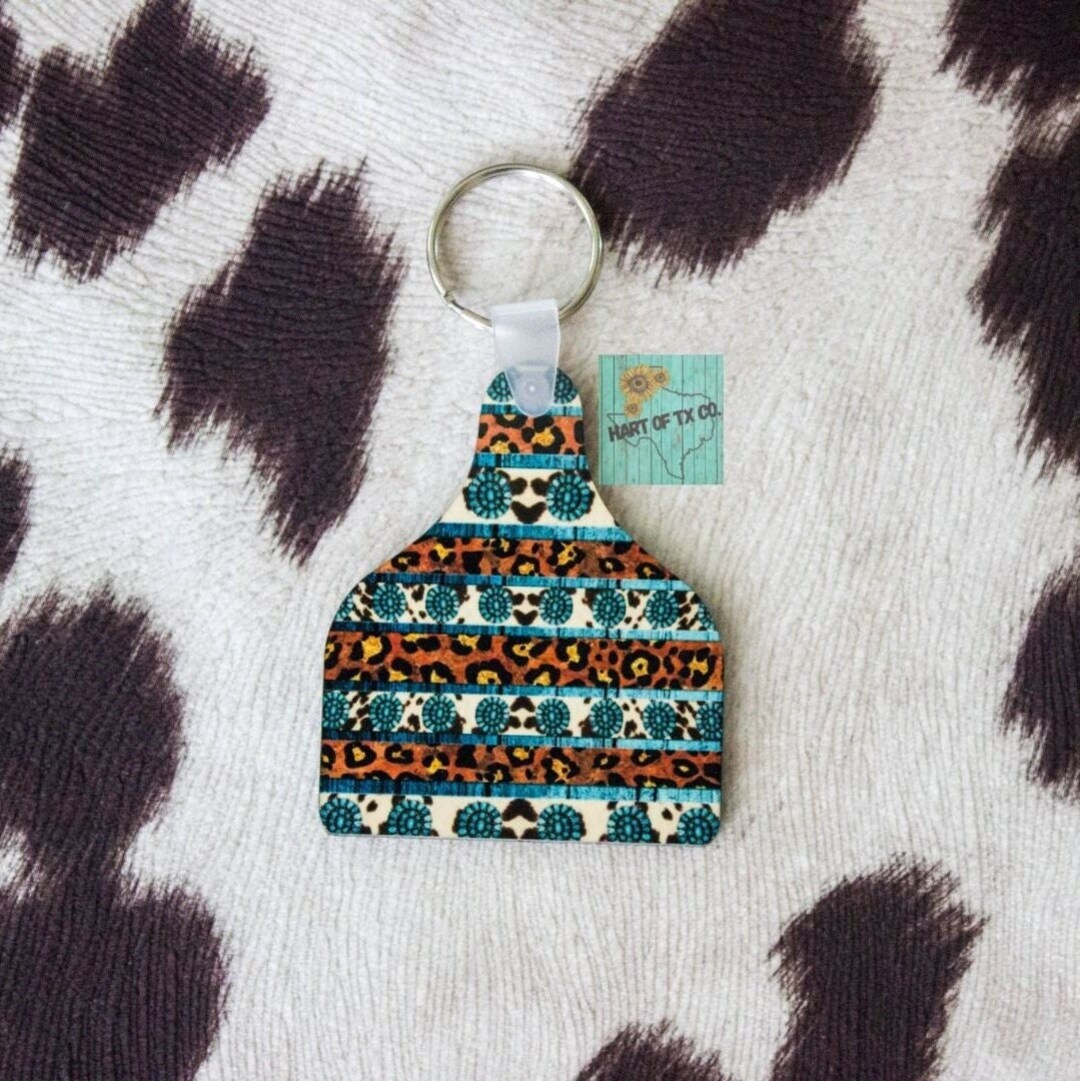 Cheetah & Turquoise Key Chain - Etsy