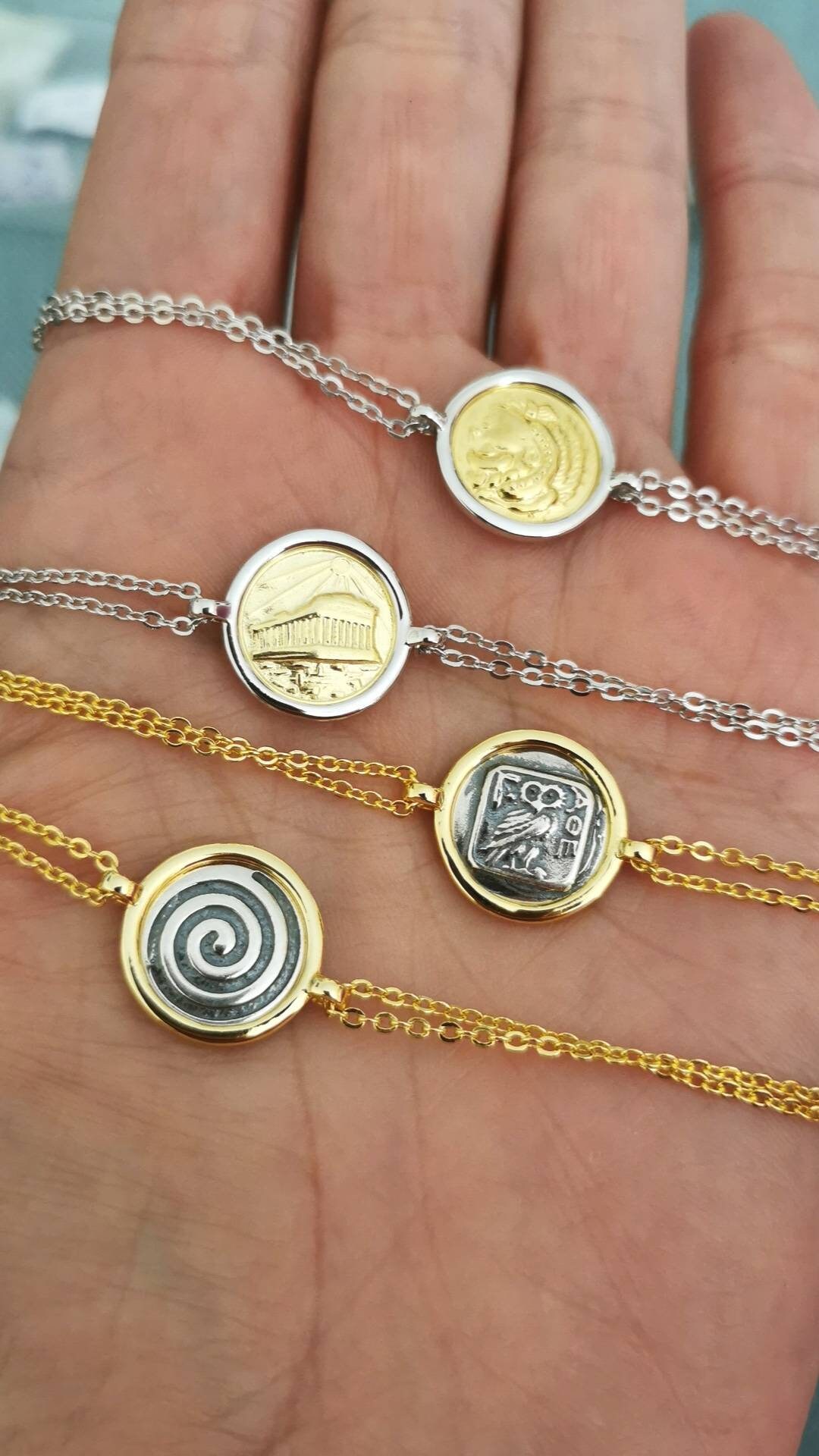 Greek Ancient Jewelry Bracelets/sterling Silver /double Face Coin - Etsy