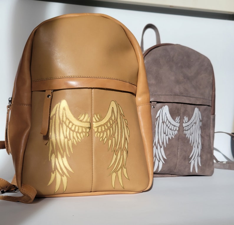 Gray Leather Backpack, Custom Backpacks, Wings Bag, Painted Wings ...
