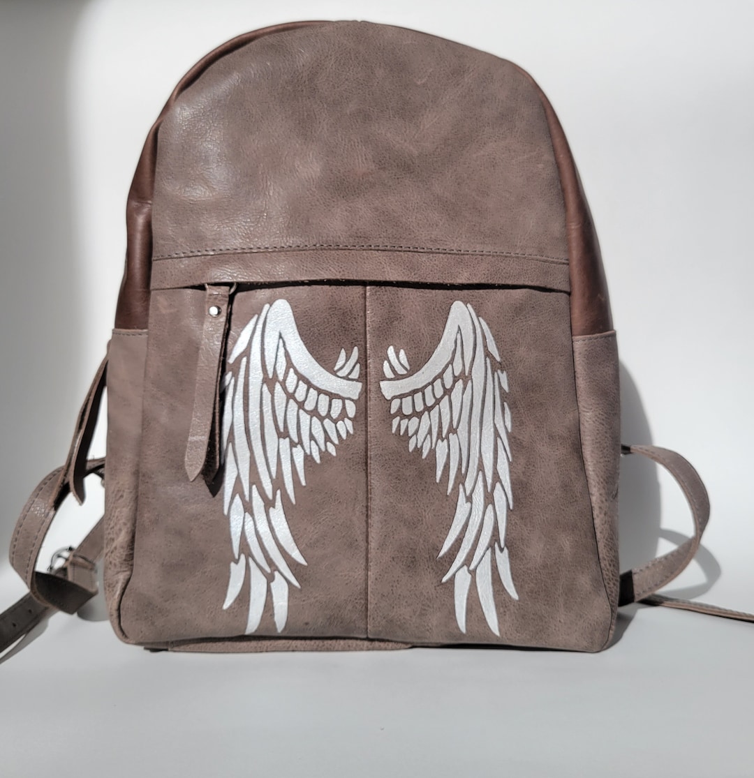 Gray Leather Backpack, Custom Backpacks, Wings Bag, Painted Wings ...