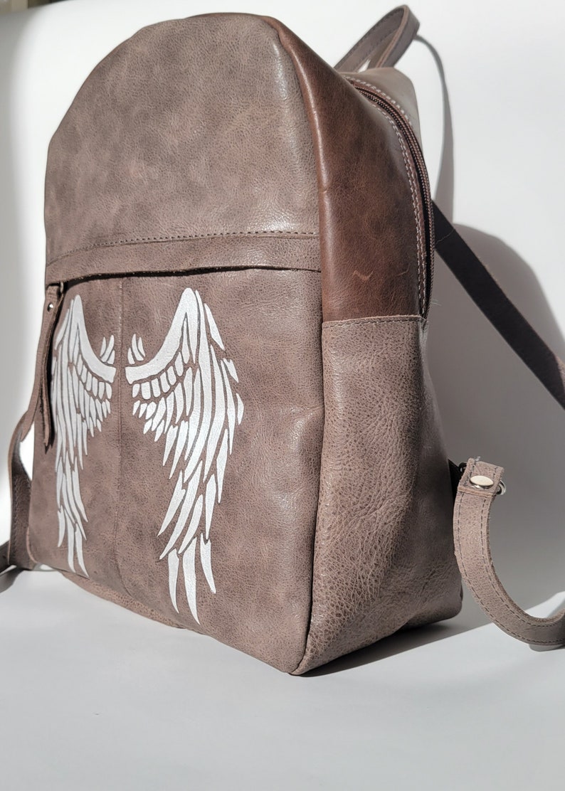 Gray Leather Backpack, Custom Backpacks, Wings Bag, Painted Wings ...
