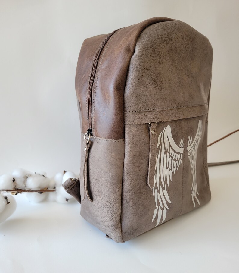 Gray Leather Backpack, Custom Backpacks, Wings Bag, Painted Wings ...