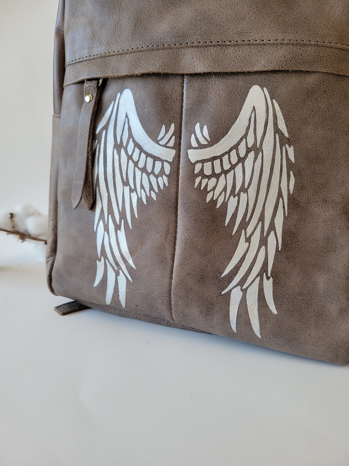 Gray Leather Backpack, Custom Backpacks, Wings Bag, Painted Wings ...