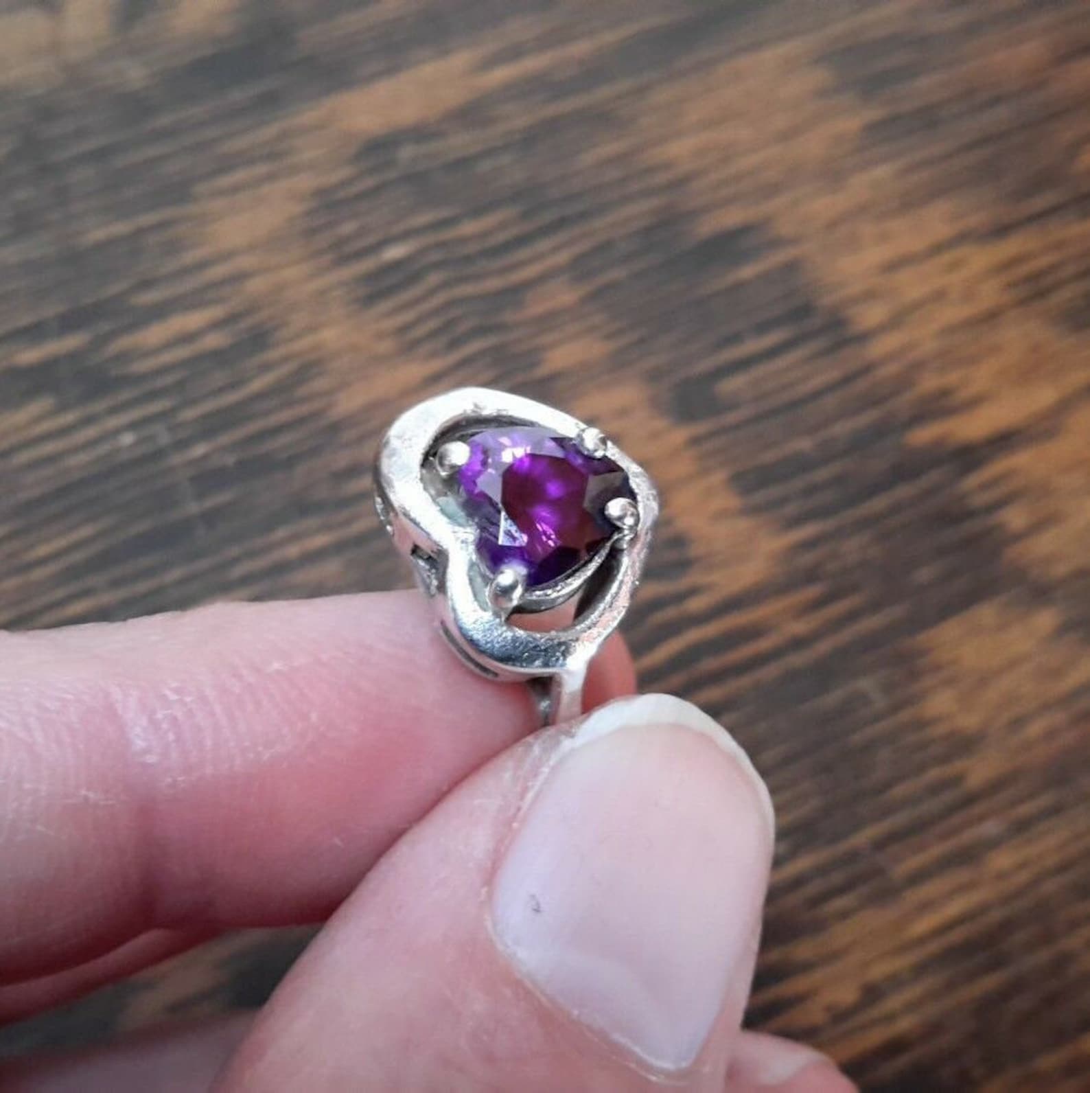 Sterling Silver Purple Stone Heart-shaped Ring Size 7 1/4 - Etsy