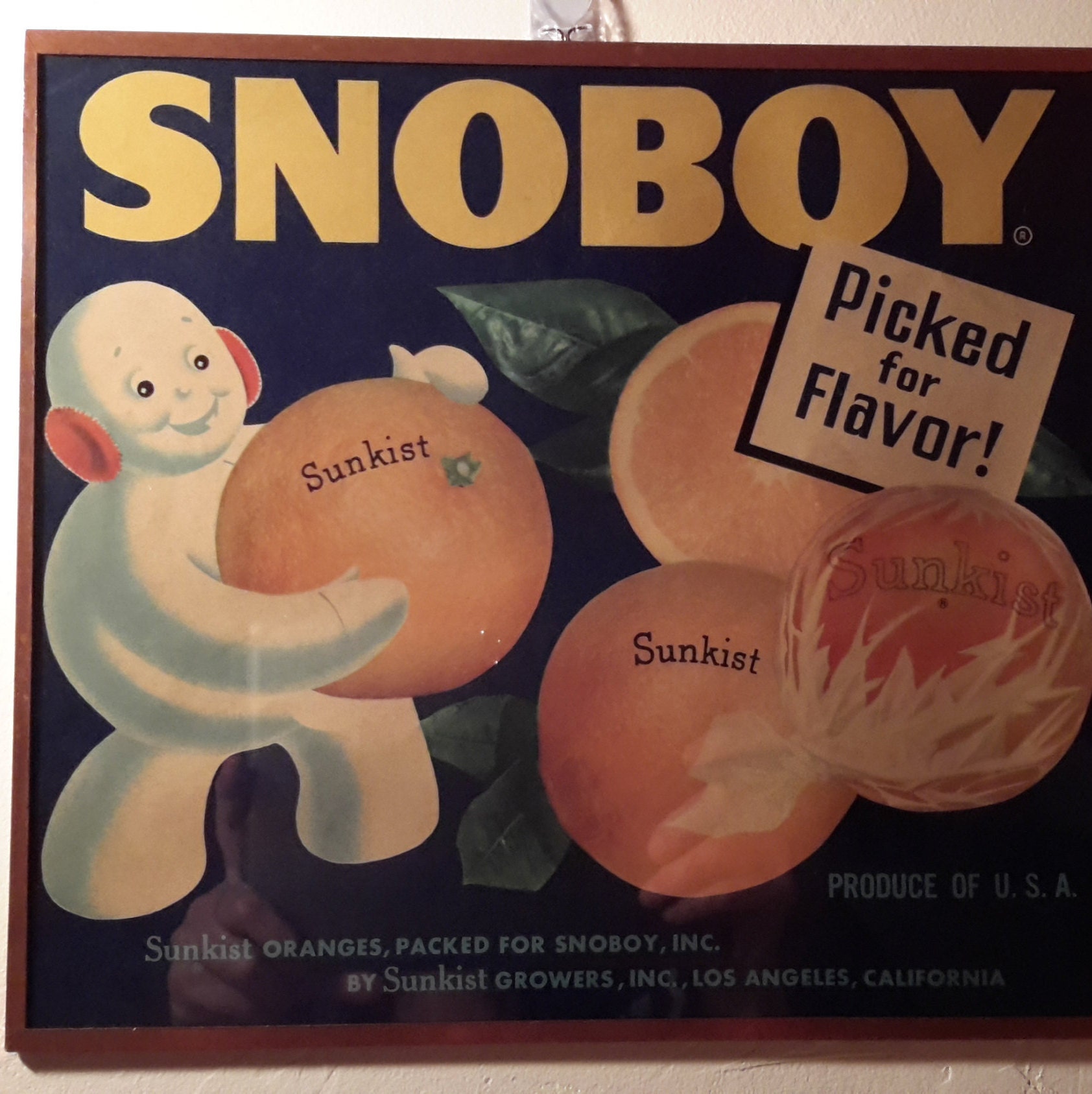 Framed Original SNOBOY Los Angeles California Sunkist Orange Crate ...