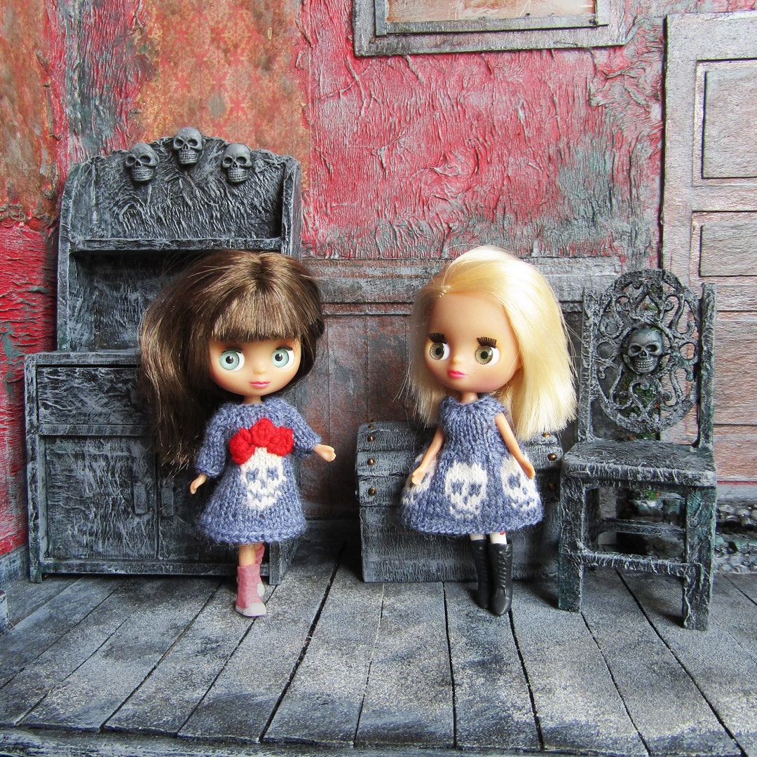 Halloween Petite Blythe Dress Gothic Knit Clothes for Mini Doll ...