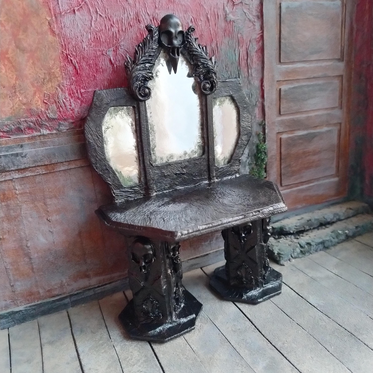 Black Miniature Vanity Table, 1:12 Scale Gothic Dollhouse Horror ...