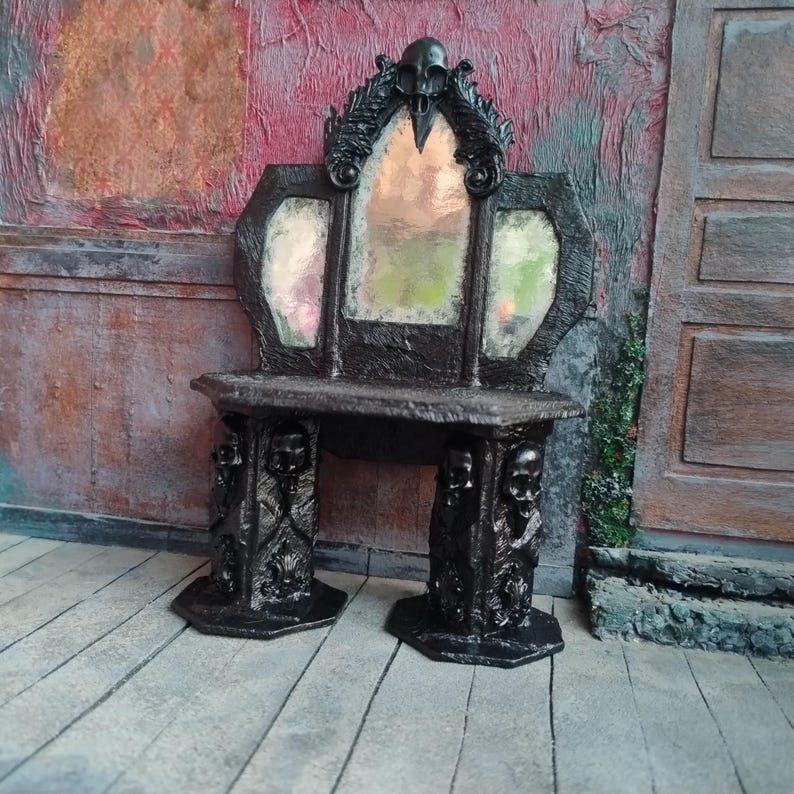 Black Miniature Vanity Table, 1:12 Scale Gothic Dollhouse Horror ...