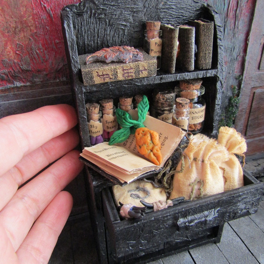 Miniature Witches Witch Dollhouse Miniatures Book Fairy Potion Jars ...