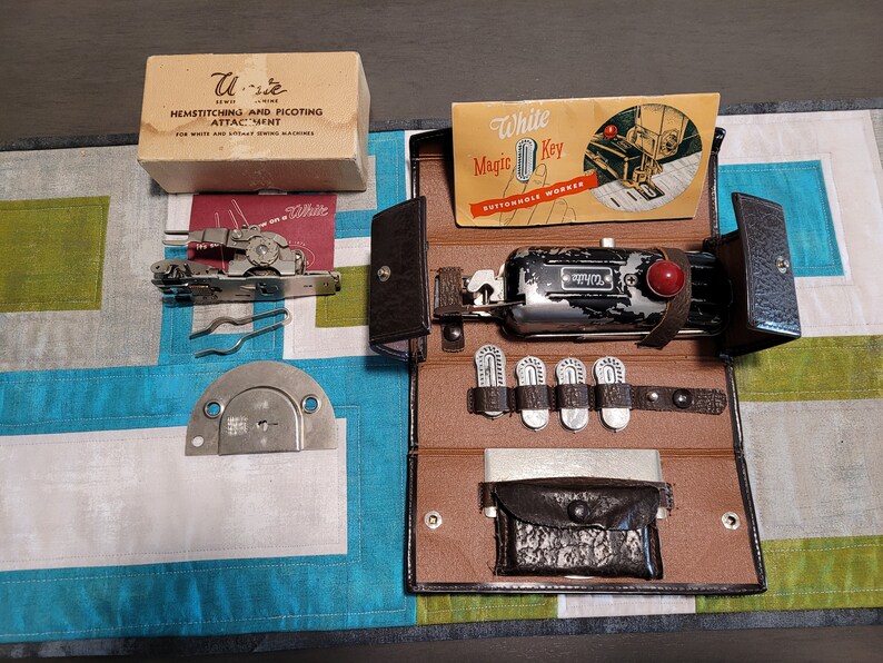 Vintage White Buttonholer and Hemstitching & Picoting Attachment - Etsy