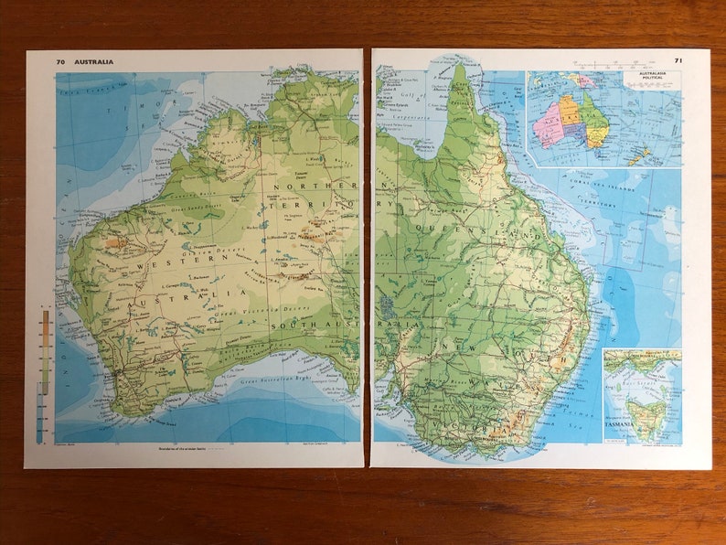 Australia Map, Vintage 1978 Two Book Pages From Atlas, With New Zealand ...