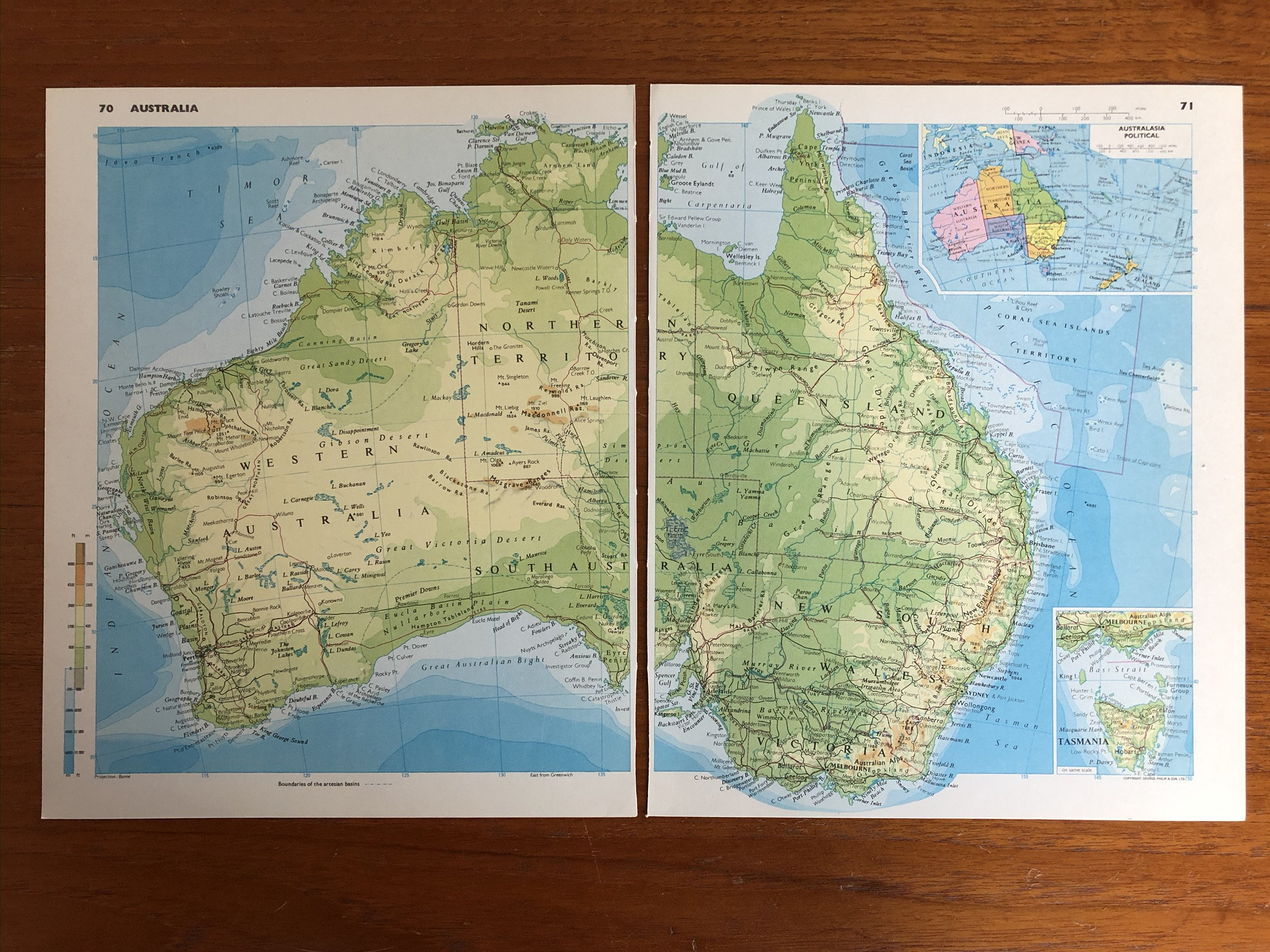 Australia Map, Vintage 1978 Two Book Pages From Atlas, With New Zealand ...