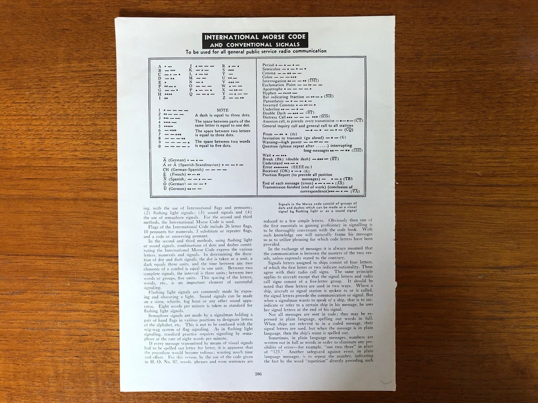 Morse Code and International Code Flags, 1961 Vintage Book Page in ...