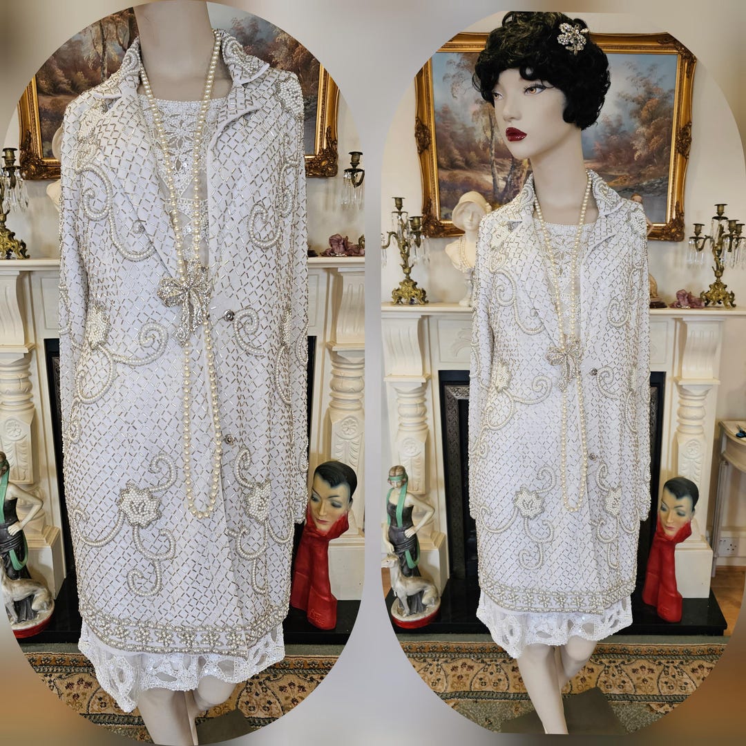 One of a Kind off White Beaded Art Deco Silk 1920s Flapper Charleston ...