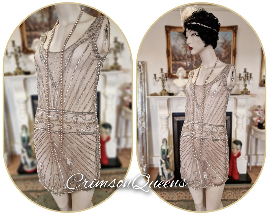1920s Dress Flapper Dress Flapper Mesh Dress Great Gatsby Gold Nude ...