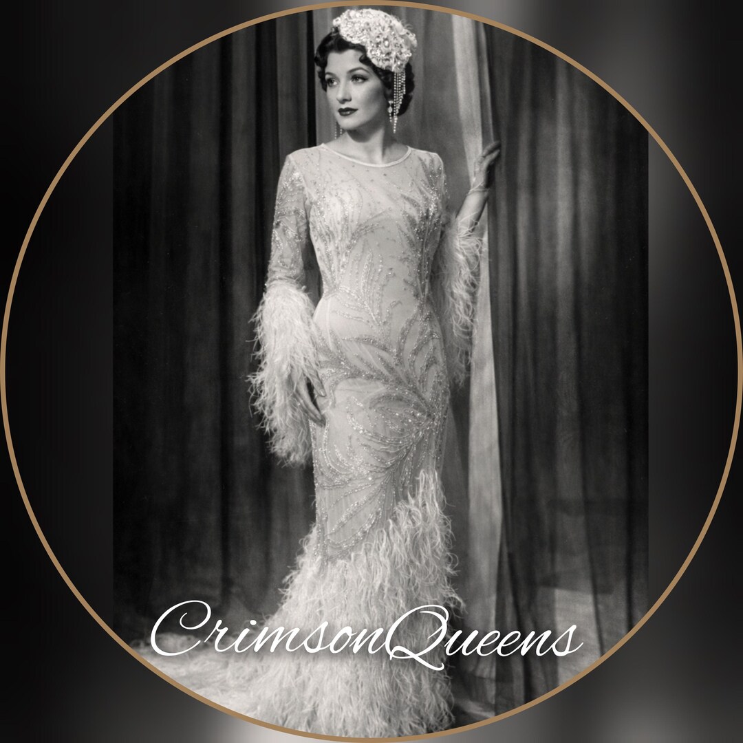 1920s Wedding Embellished Beaded Flapper Bride Vintage Ostrich Feather ...