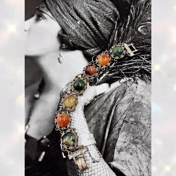 Beautiful Art 1920s flapper Deco colorful stone brace… - Gem